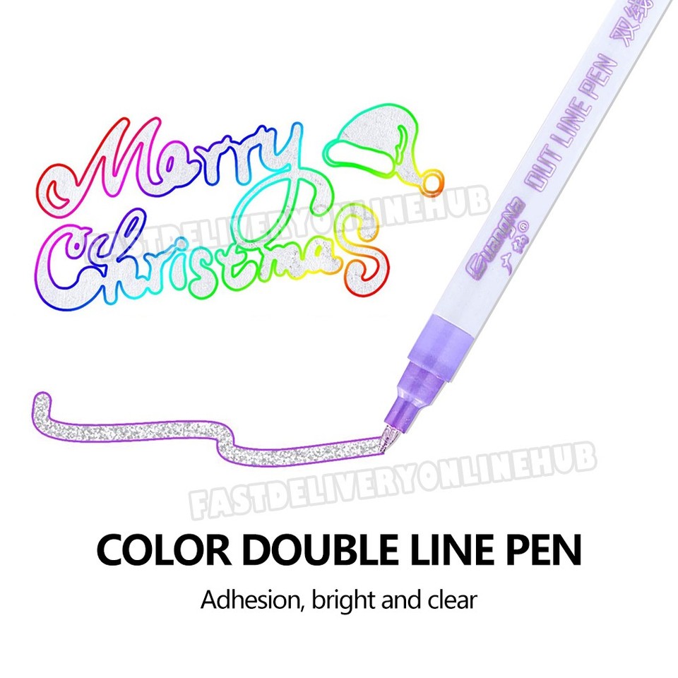 8 Colours Card Writing Drawing Double Line Outline Pen Highlighter ...