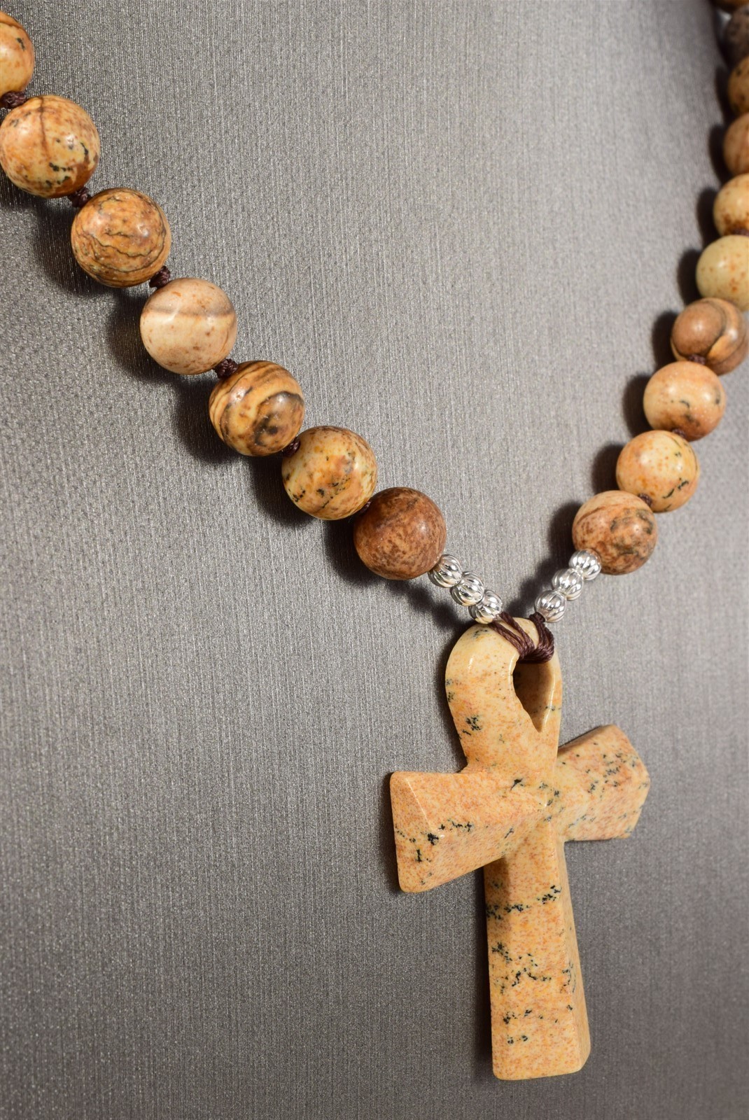 20" Egyptian Ankh Light Sandstone Jasper Pendant Beaded Necklace | eBay