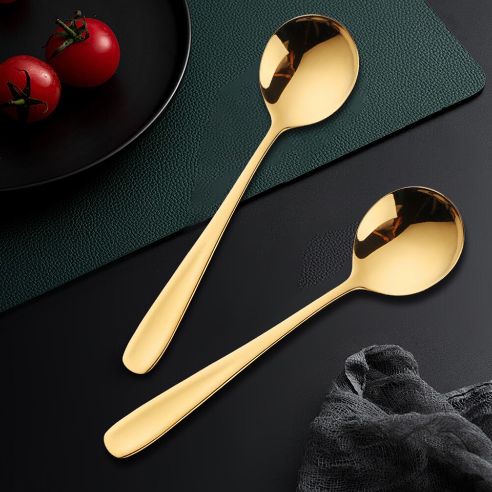 6.9 Inch Stainless Steel Table Spoon With Gold Titanium Plating Dessert ...