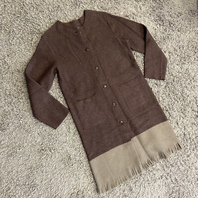 Herman Geist 100% Wool Brown Long Duster Fringe Hem Coat Size M | eBay