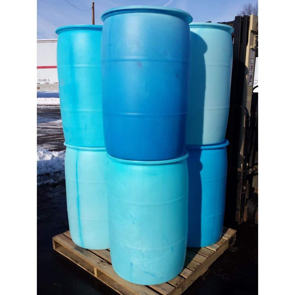 55 Gal. Blue Industrial Plastic Drum for Rainwater Collection, Rain ...