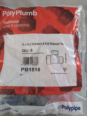 Polyplumb 15x10x10mm Push Fit Branch End Reduced Tee PB1515 Qty 5 | eBay UK