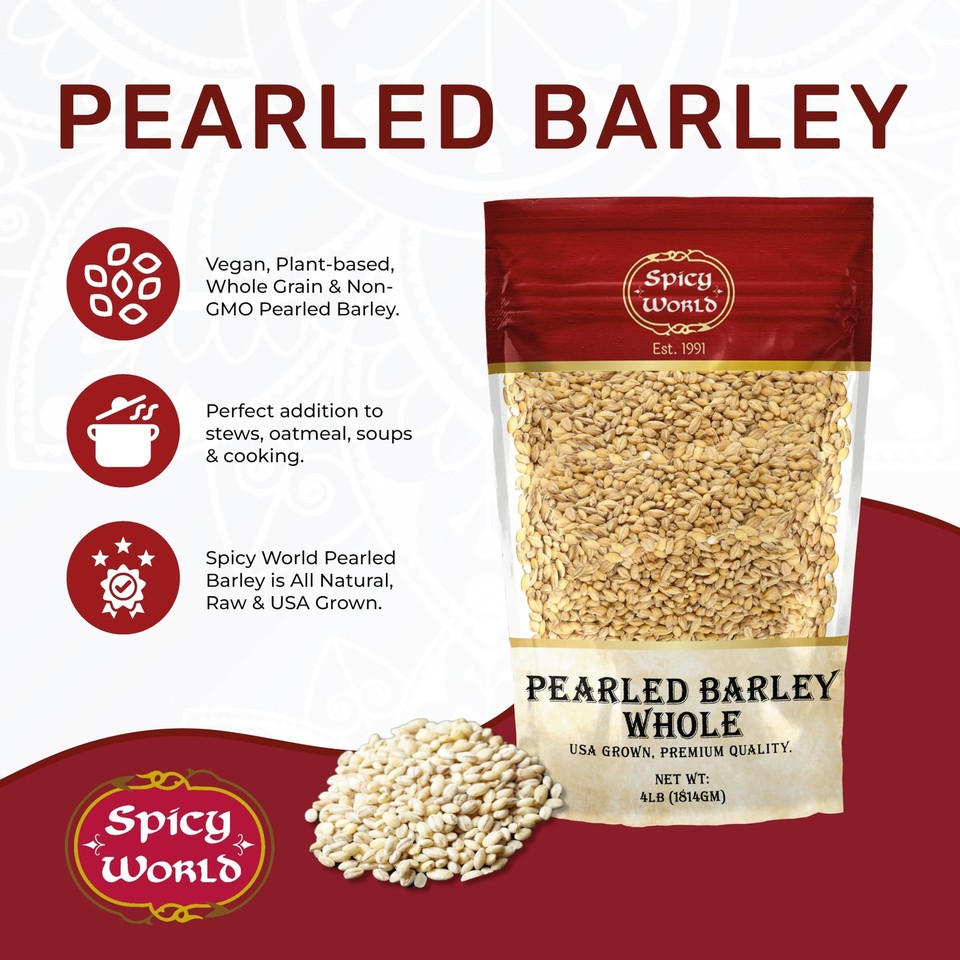 Pearl Barley (Whole) Grain 4 LB Jumbo Bag - USA Grown (64oz) - All ...