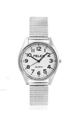 Gents Watch, Chrome Expander Bracelet White Easy Read Dial Pelex PLX ...