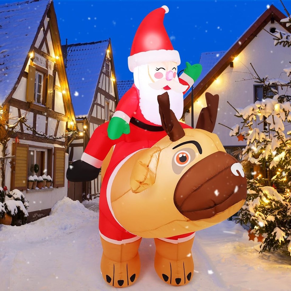 5 FT Christmas Inflatables Santa Clause Riding Pug Dog Outdoor ...
