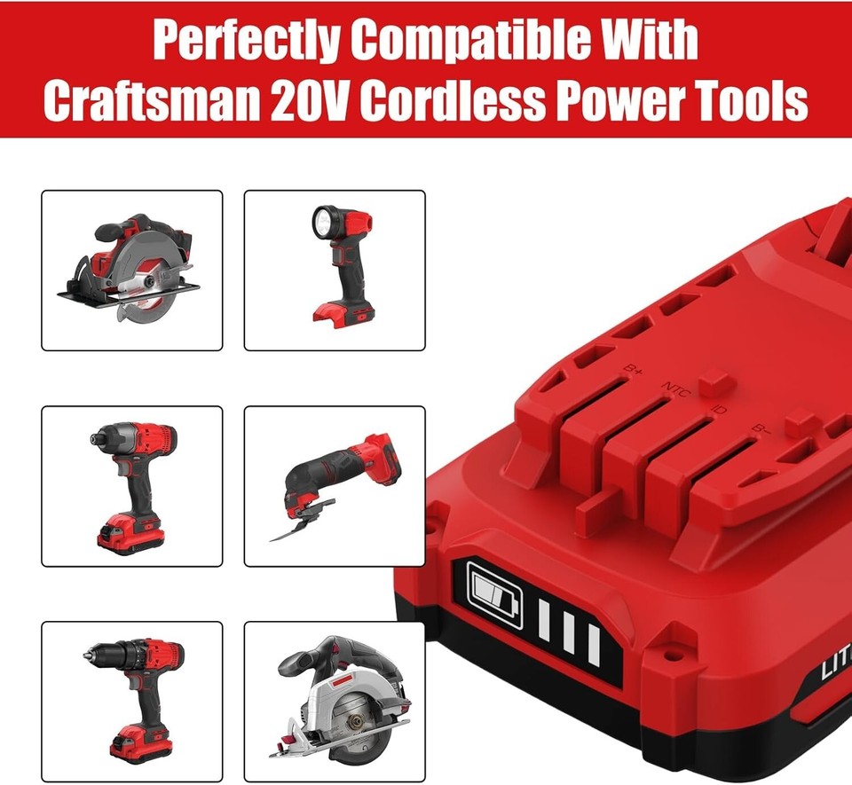 2 PACK For CRAFTSMAN CMCB202 20V 2.0Ah Battery V20 20 Volts Lithium-ion ...