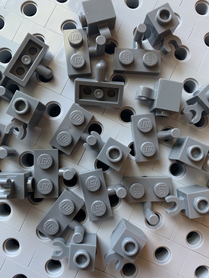 Lego Dark Gray 1x2 Plate Modified w/Arm Set With 1x1 Clip Brick 24 Pcs ...