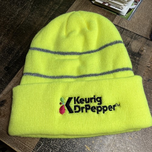 Keurig Dr Pepper Beanie Hat Cap Neon Yellow Safety HitWear | eBay
