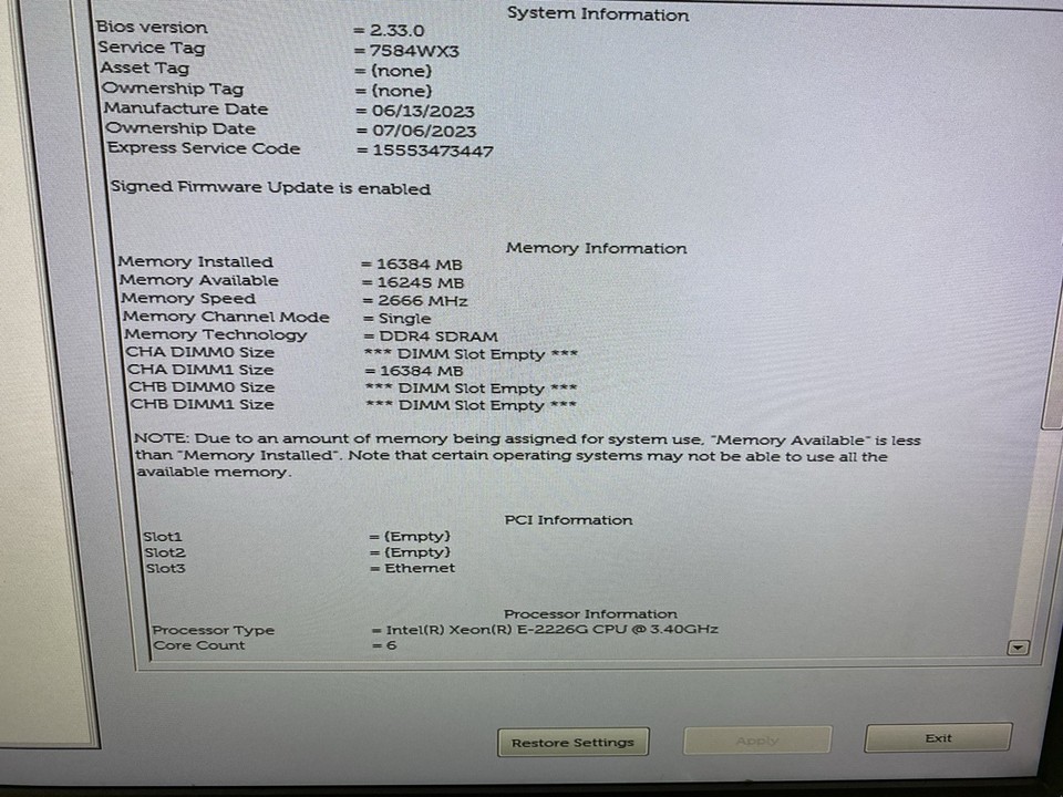 Dell Precision R3930 rack workstation Xeon E-2226G 16GB RAM 4TB HDD NO ...