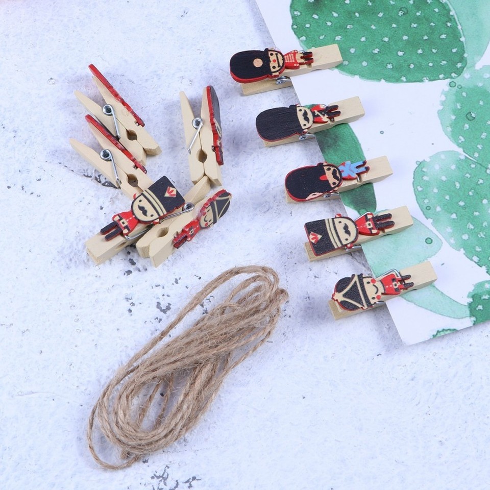 10 Pcs Wooden Clips Soldier Photo Clips Creative Paper Clips with Hemp ...
