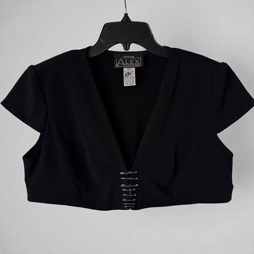 Alex Evenings Black Micro Cropped Pin-Styled Bolero Top Size 10P Alt ...