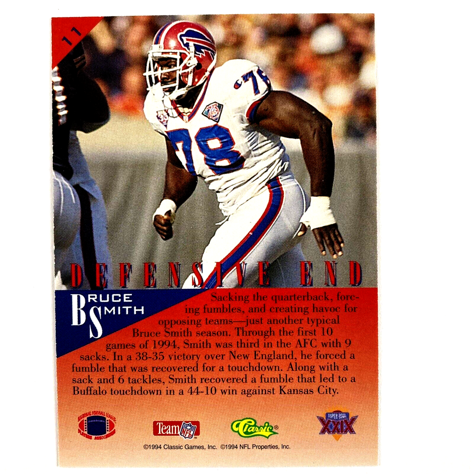 Bruce Smith 1995 Classic NFL Experience Card #11 Buffalo Bills | eBay