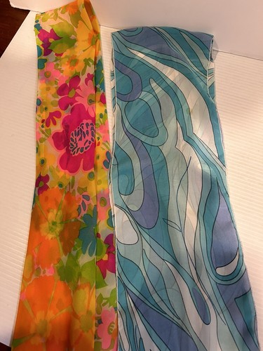 VTG 1970S Ladies Scarves 2 MCM FLOWER POWER + ABSTRACT BLUE ORANGE ...