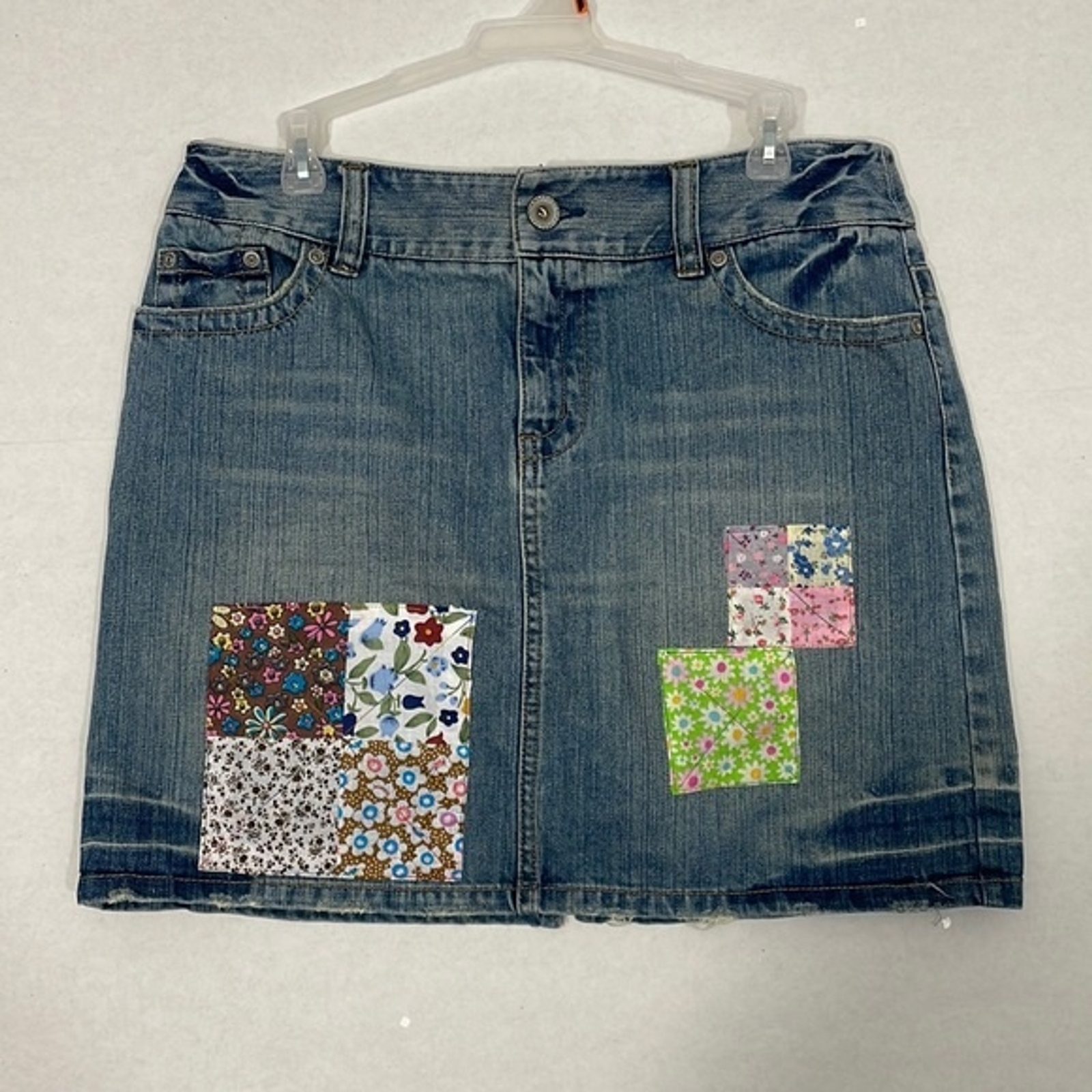 Patchwork Denim Mini Skirt, Upcycled American Eagle O… - Gem