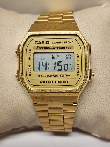Casio 3298 A168 Gold-Tone Stainless Steel Digital Alarm Chrono ...