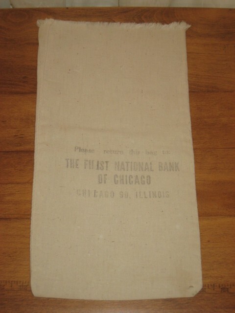 VINTAGE CLOTH MONEY BAG THE FIRST NATIONAL BANK OF CHICAGO, CHICAGO SO ...