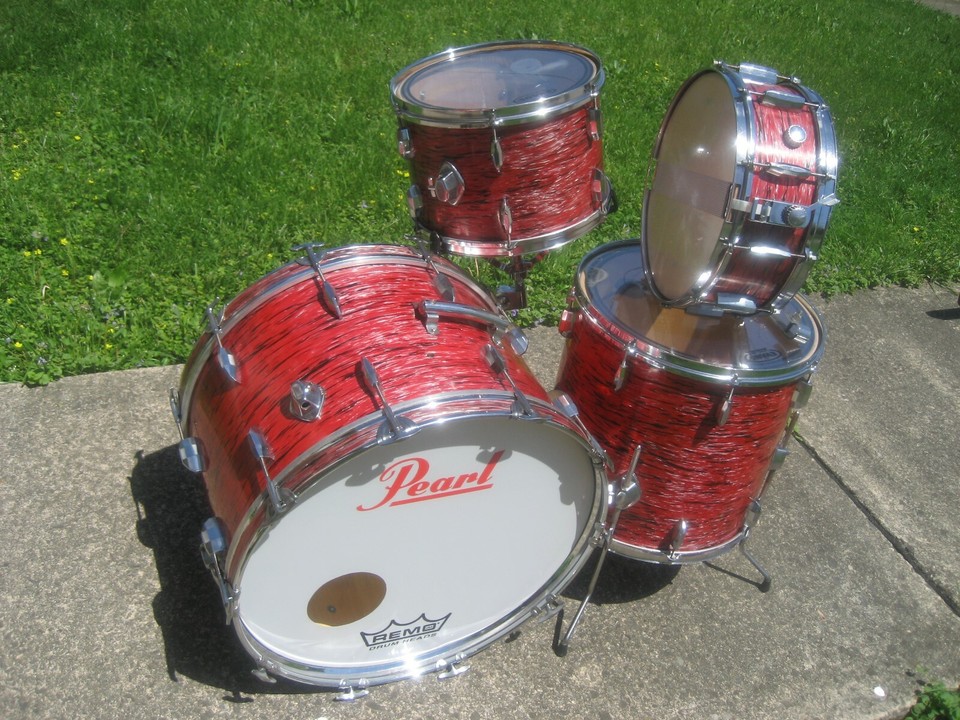Vintage 60's Pearl Japan Red Oyster Drum Set Kit ! 4pc. 22,16,13 + Wood ...