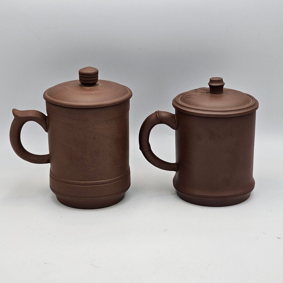 Set Of 2 Chinese Yixing Zisha Clay Filter Mugs with Lids Teacups Call ...