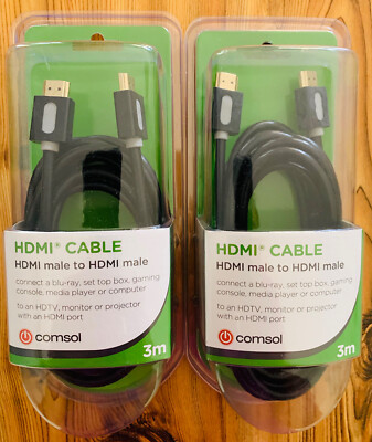 2 x Comsol High Speed HDMI Cable with Ethernet - Male To Male - 3m New ...