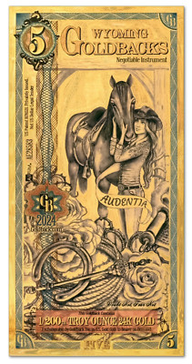 Wyoming 5 Goldbacks Gold Polymer Note 1/200th Troy Oz 24KT Goldback ...