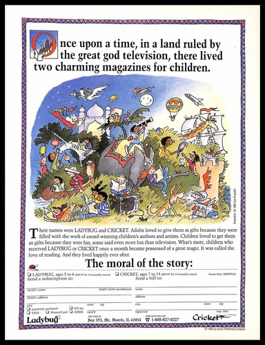 1992 Children Magazines Vintage PRINT AD Ladybug Cricket Sue Truesdell ...