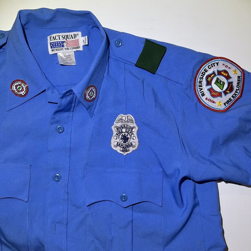 NEW Fire Department Uniform Fire Explorer 2 Shirts w Badges Riverside ...