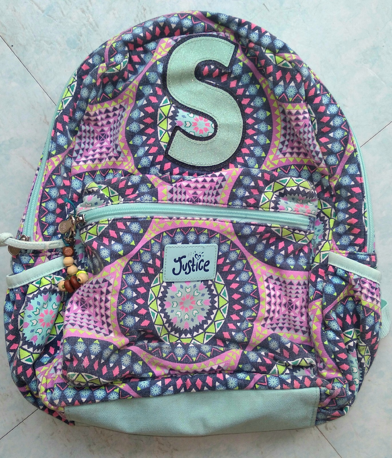 Justice Girls Backpack Glitter Initial S Blue Multicolor 16" Back To ...