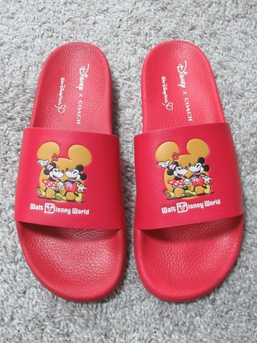 COACH Walt Disney World Mickey & Minnie Mouse Womens Slides Sandals Red ...
