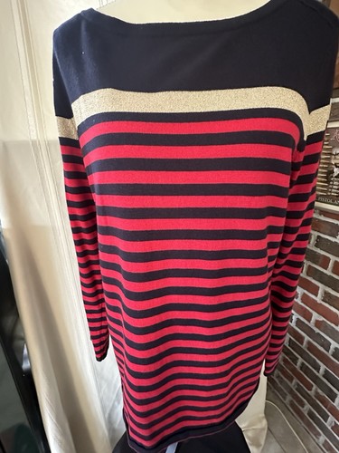 Tommy Hilfiger Women s Size Large Lightweight Knit Top Red Gold Blue ...