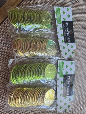 Plastic Coins 96 Gold & Green St Patricks Day Tokens 1.25" Shamrock ...