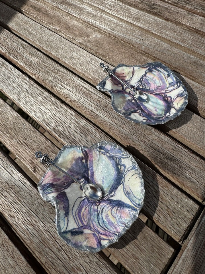 Scallop Shell Salt and Pepper Pots with Spoons Decoupaged Hand Painted ...