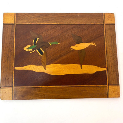 Wood Inlay Mallards flying Ducks Wall Hanging Plaque Rustic Country ...