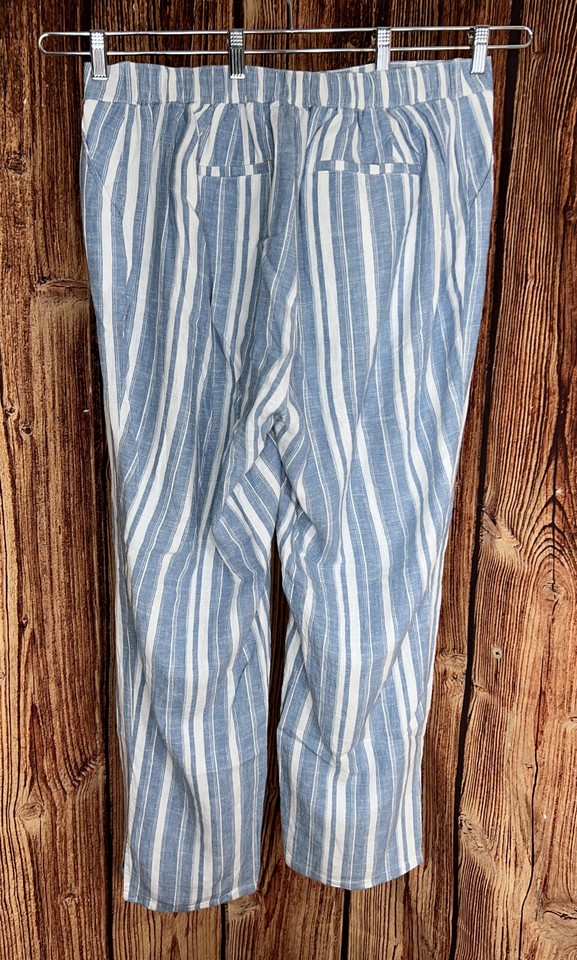 CATHERINES Women's 0X Plus Linen Rayon Blue White Striped Pants EUC | eBay