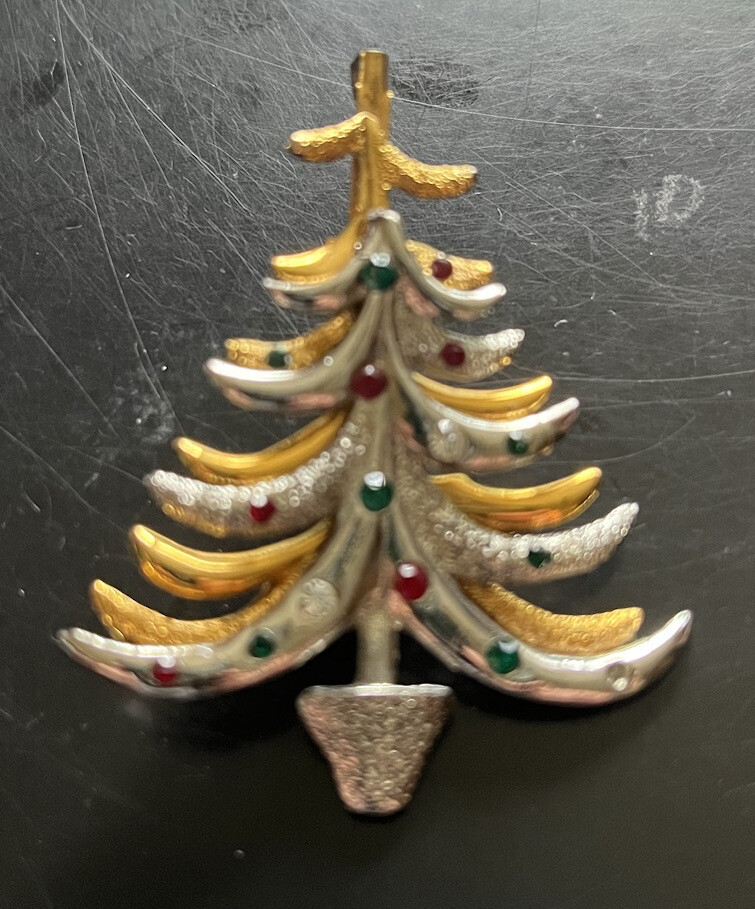 Vintage Signed TANCER II Christmas Tree Pin Brooch Gold & Silver Tone ...