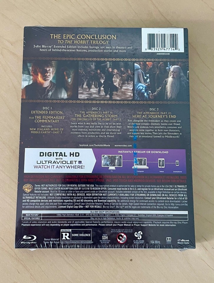 The Hobbit: the Battle of the Five Armies (Extended Ed.) (Blu-ray, 2014 ...