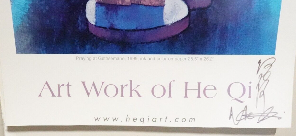 HE QI "PRAYING AT GETHSEMANE" HAND SIGNED SMALL 16" X 20" COLOR POSTER ...