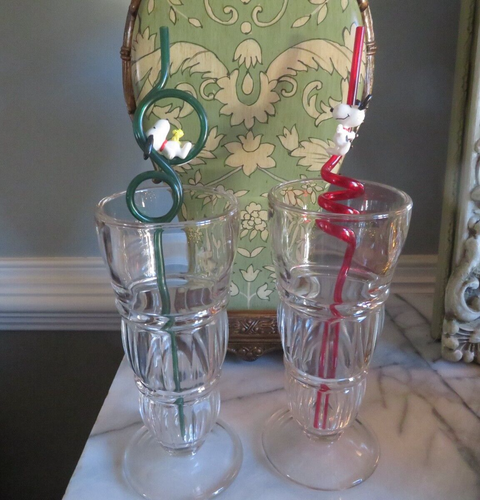 Pair Vintage Glass Ice Cream Float Soda Milk Shake Sundae Fountain 50s ...