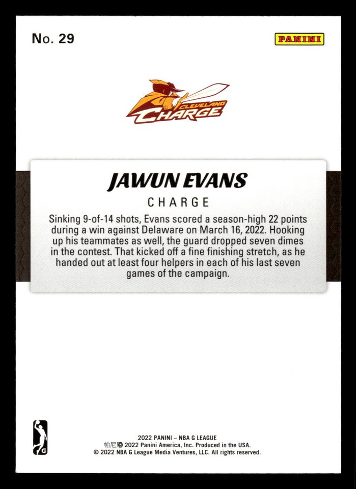 2021-22 Panini NBA G League Box Set Jawun Evans #29 | eBay