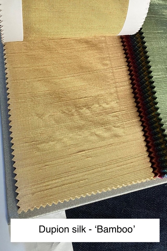 GOLD REAL SILK FABRIC SAMPLE. MTM WINDOW CURTAINS. PENCIL PINCH PLEAT ...