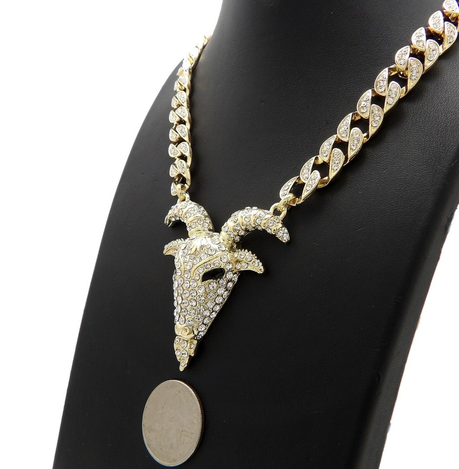 GOAT G.O.A.T Head Pendant & 10mm 18" 20" 24" Iced Cuban Chain Hip Hop ...