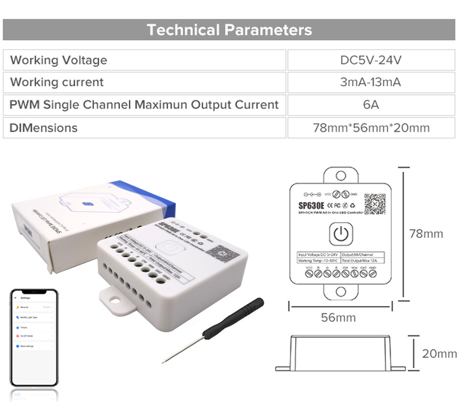 SP630E LED All In One LED Controller 5CH PWM SPI Pixels WS2811 LED ...
