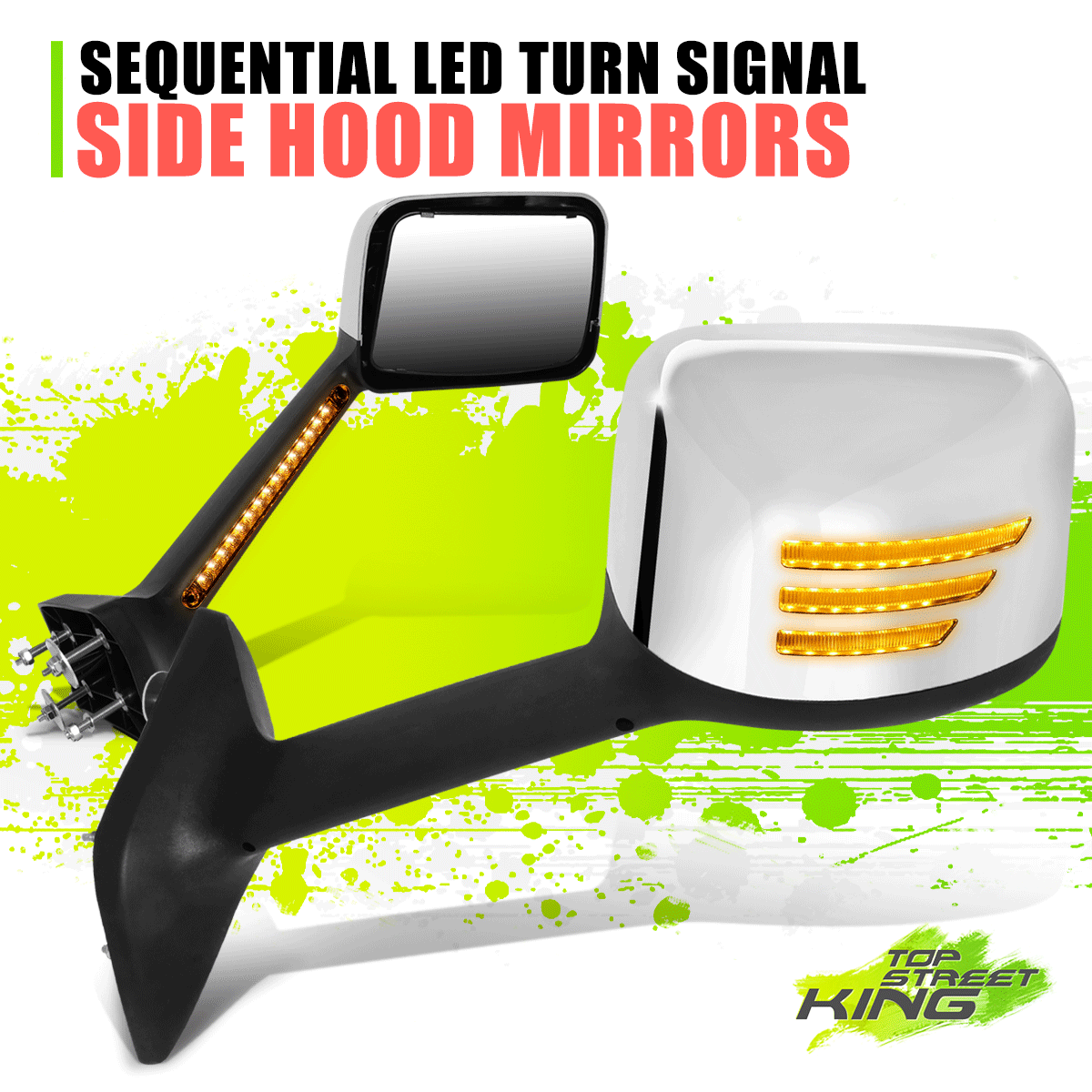 Sequential LED Bar Pattern Side Hood Mirrors for HV507 HV513 HV607 ...