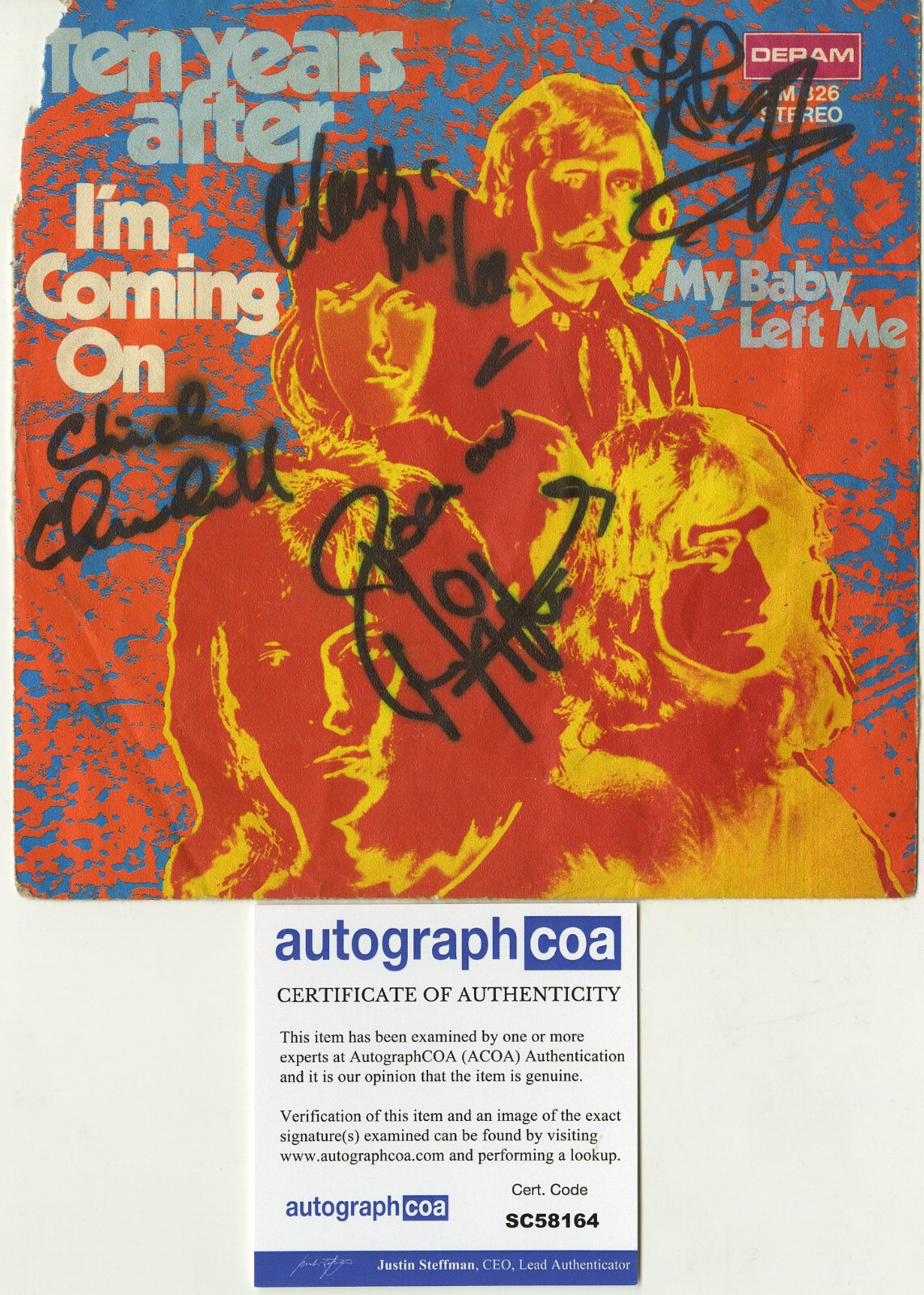 Ten Years After 7" Vinyl Record SIGNED ACOA Alvin Lee, Chick, Ted & Ric ...