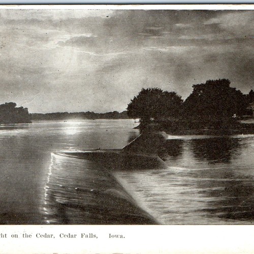 c1900s Cedar Falls, IA Moonlight Cedar River Dam Night Photo Litho ...