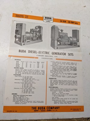 BUDA DIESEL ELECTRIC GENERATOR SETS SPECIFICATIONS SALES BROCHURE 1948 ...