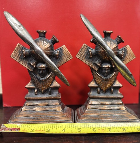 Charles Lindbergh Bronze Aviation Bookends - Circa 1928 - Airplane ...