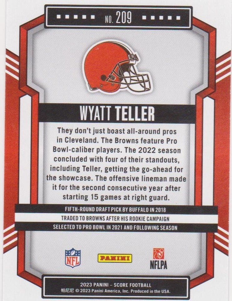 Wyatt Teller 2023 Score Football Card #209 Cleveland Browns | eBay