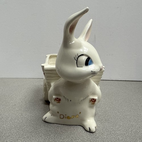 Ceramic Vtg Bunny Pulling Wagon 1974 Hand Crafted Planter, trinket dish ...