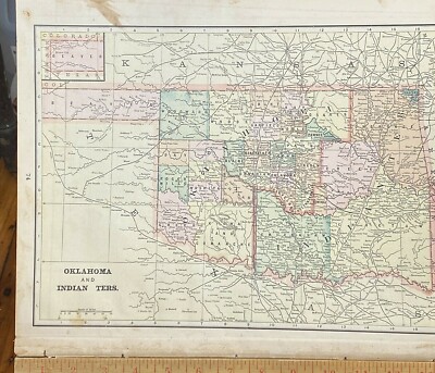 1897 State Map OKLAHOMA & "INDIAN RESERVATION" ~ Reverse ARKANSAS 13.75 ...