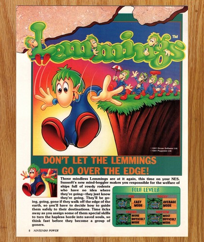 Lemmings Ocean Software NES - Video Game Print Ads Poster Art 1992 | eBay